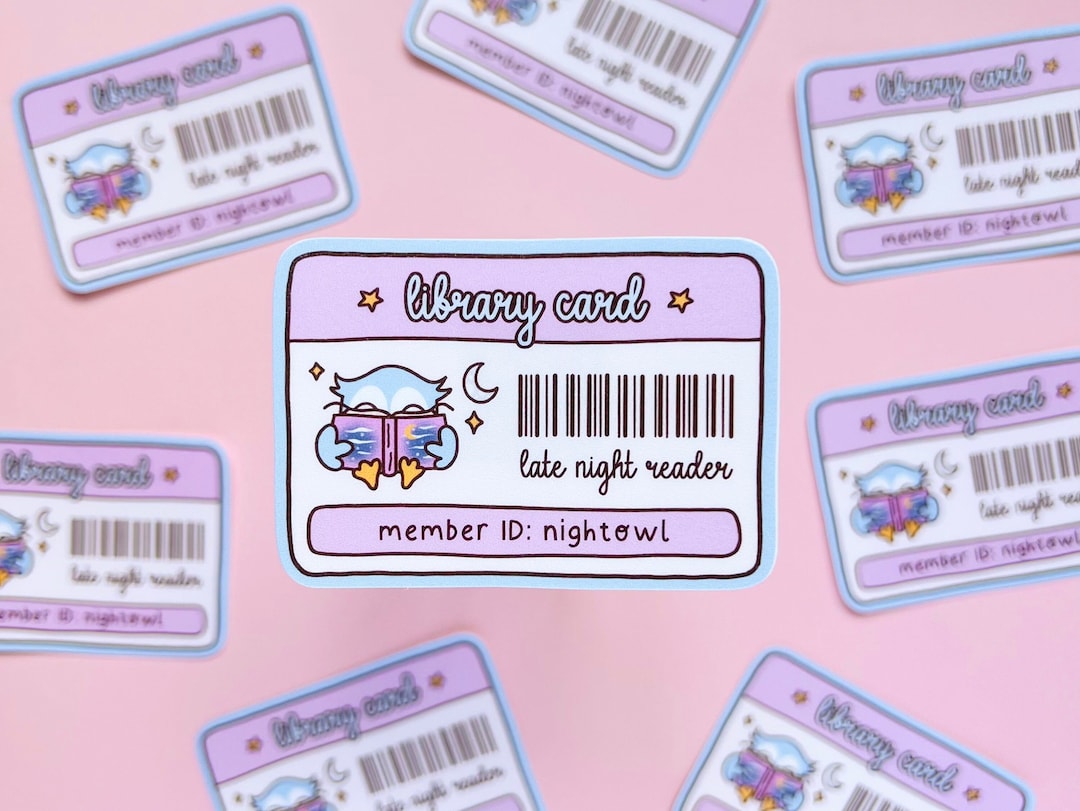 Late Night Reader Library Card Waterproof Sticker Night Owl Book Kindle ...