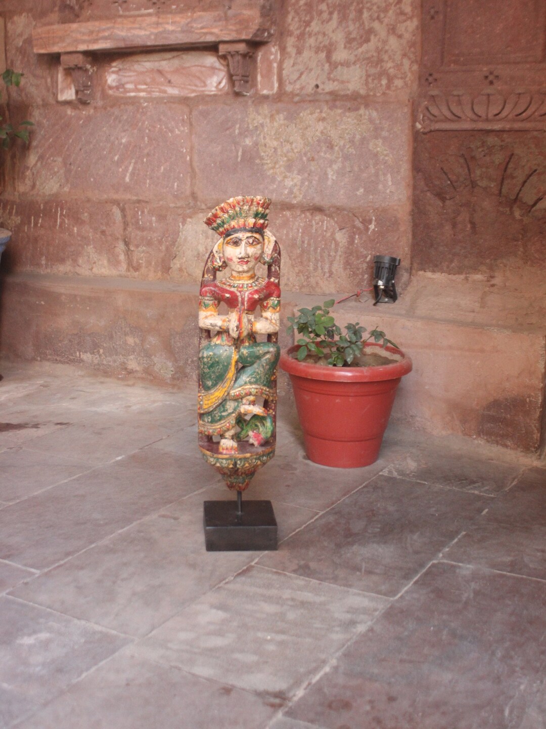 Wooden Handcrafted Standing Statue of Musician Lady Indian Painted ...