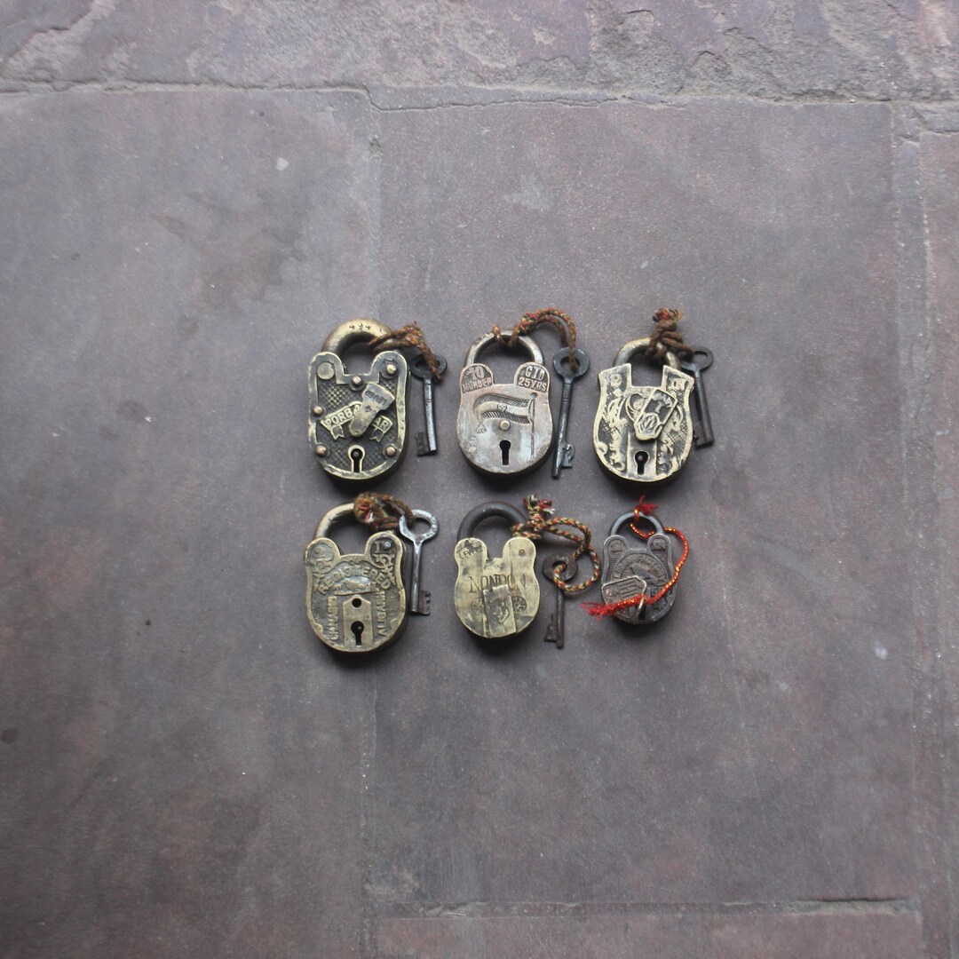 Vintage Brass Lock With Key Set of Six Collectable Padlock Indian Brass ...