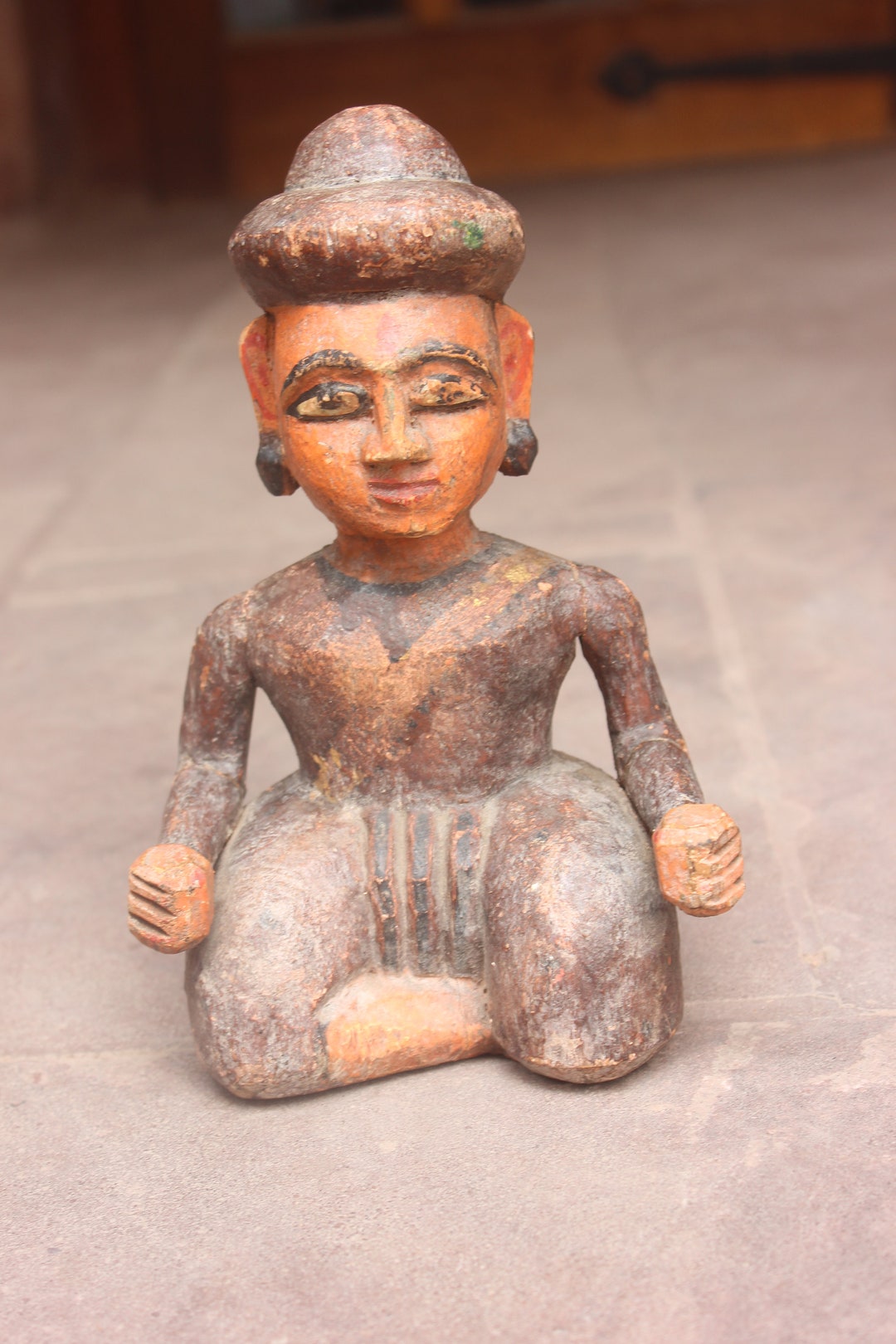 Wooden Statue Home Decorative Folk Style Temple Figurine Human Figure ...