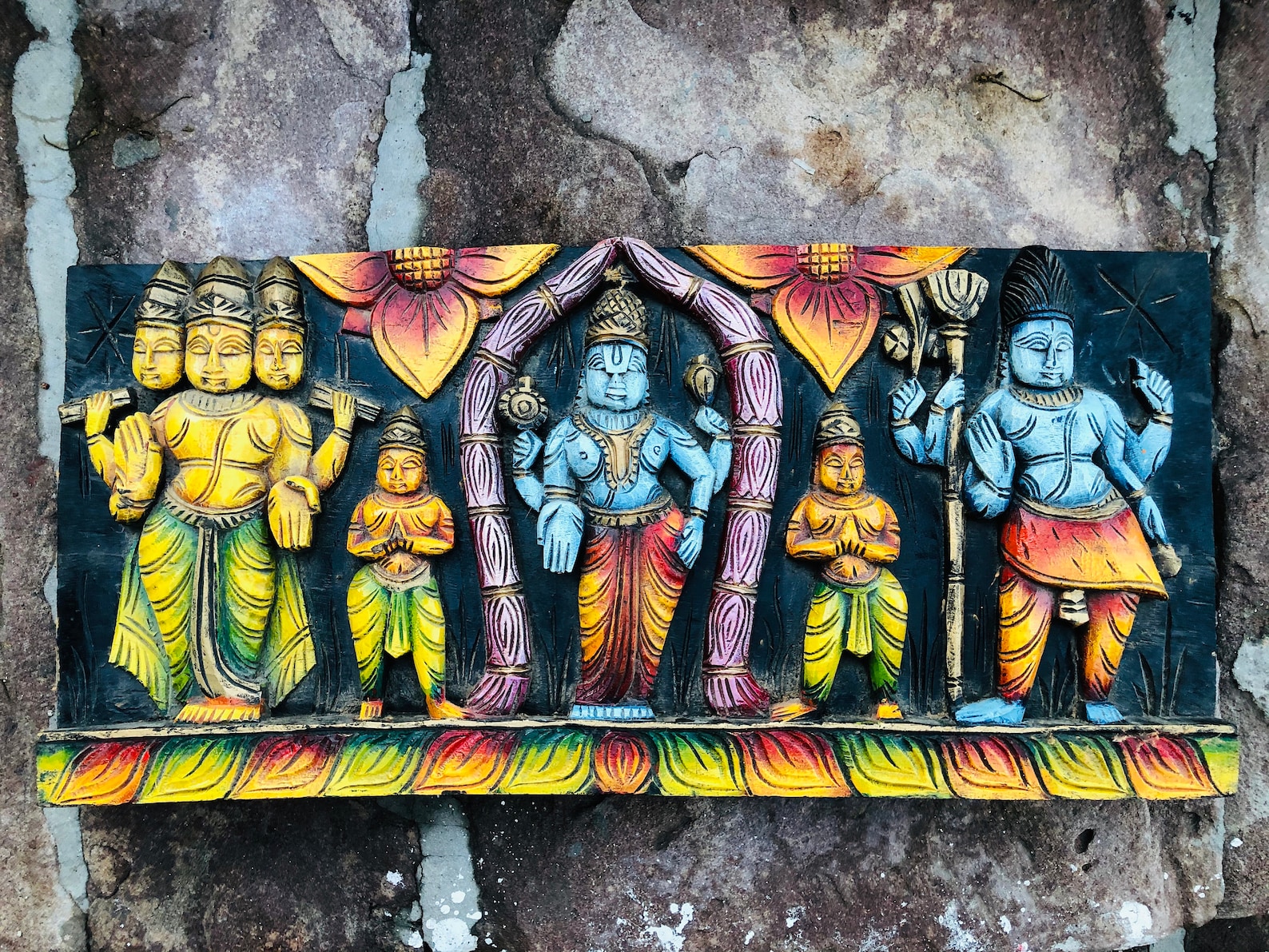 Wooden Hand Carved Panel of Brahma Vishnu Mahesh Panel Wall - Etsy
