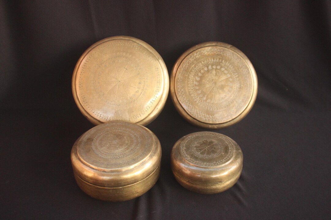 Vintage Brass Chapati Box Set: Handmade Round Collectable Boxes - Etsy
