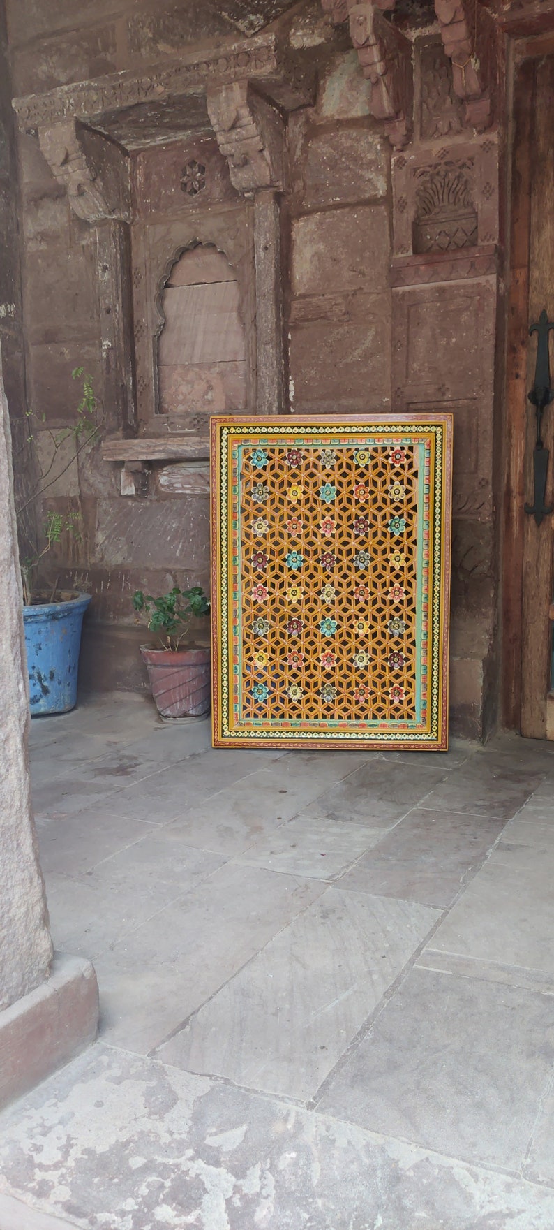 Handmade Wooden Jali Frame: Floral Wall Panel, Handpainted - Etsy
