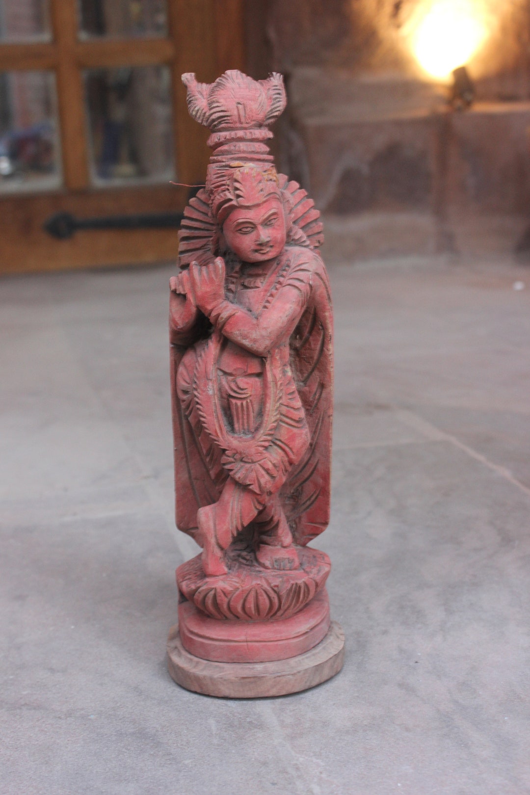 Single Wood Made Krishna Statue /single Wood Krishna Figure/krishna ...