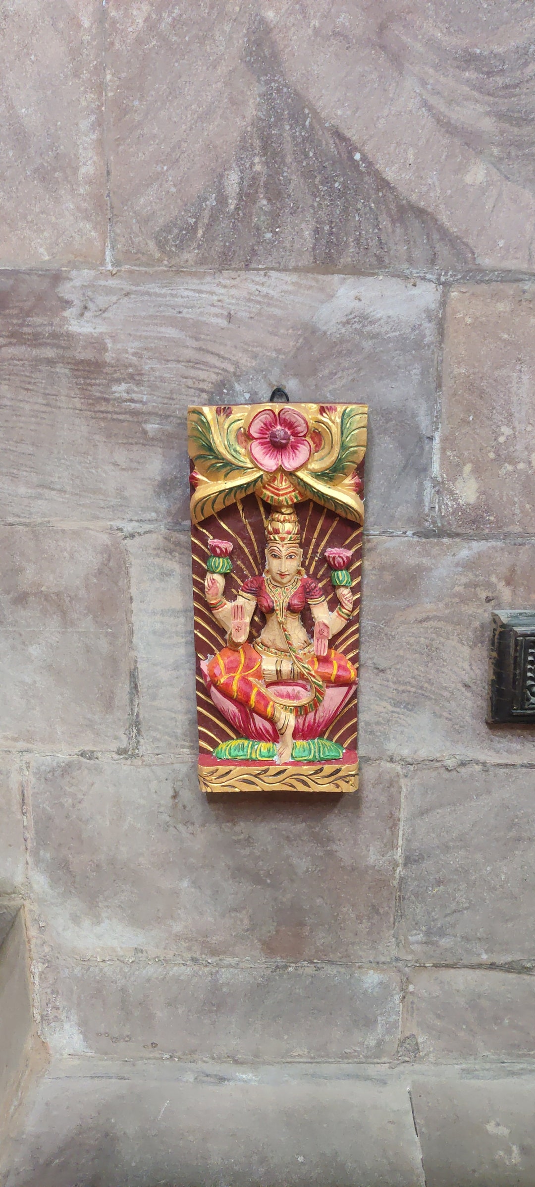 Handmade Wood Laxmi Statue: Rustic Hindu Goddess Wall Decor - Etsy