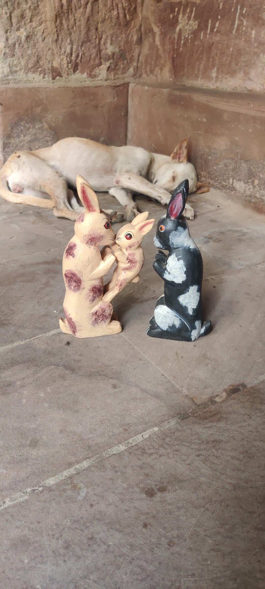 Wooden Rabbit Pair || Decorative Rustic Finished Bunny Pair || Small ...