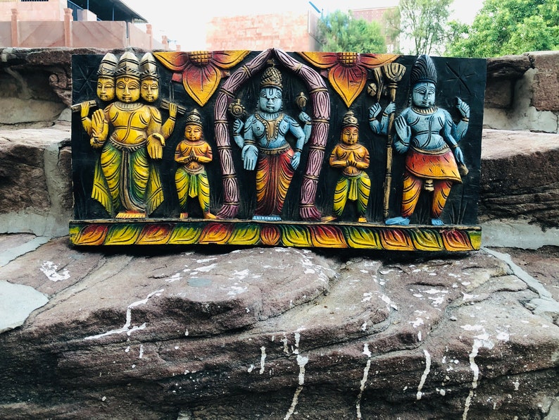 Wooden Hand Carved Panel of Brahma Vishnu Mahesh Panel Wall - Etsy