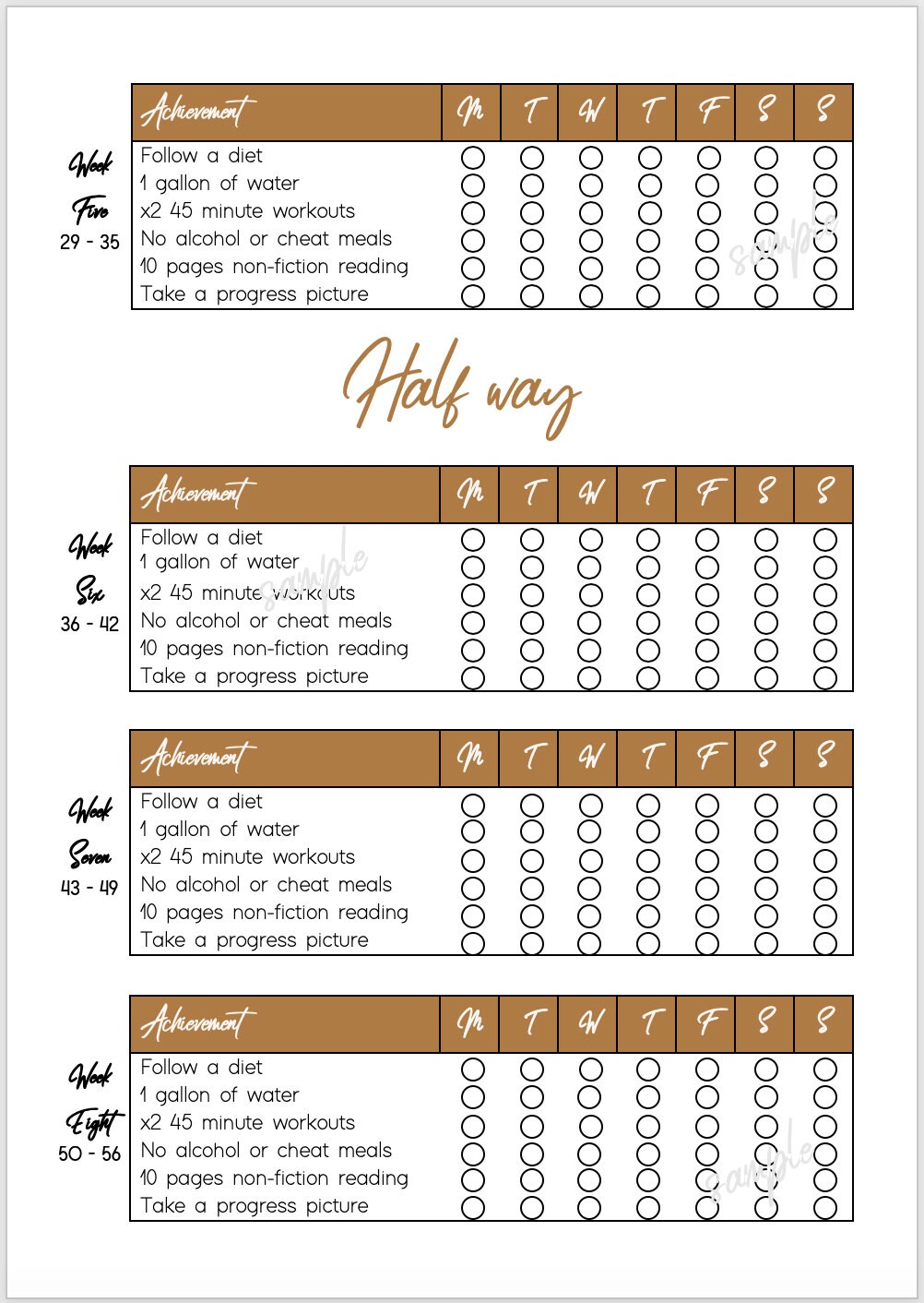Printable 75 Hard Challenge Habit Tracker Checklist Etsy