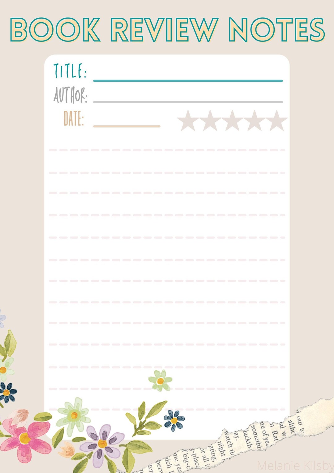 Book Review Notes - Etsy