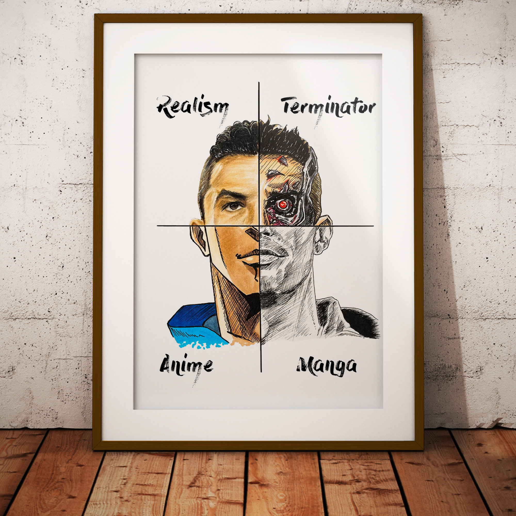 Cristiano Ronaldo in 4 Styles Digital Print Drawing realism, Terminator ...