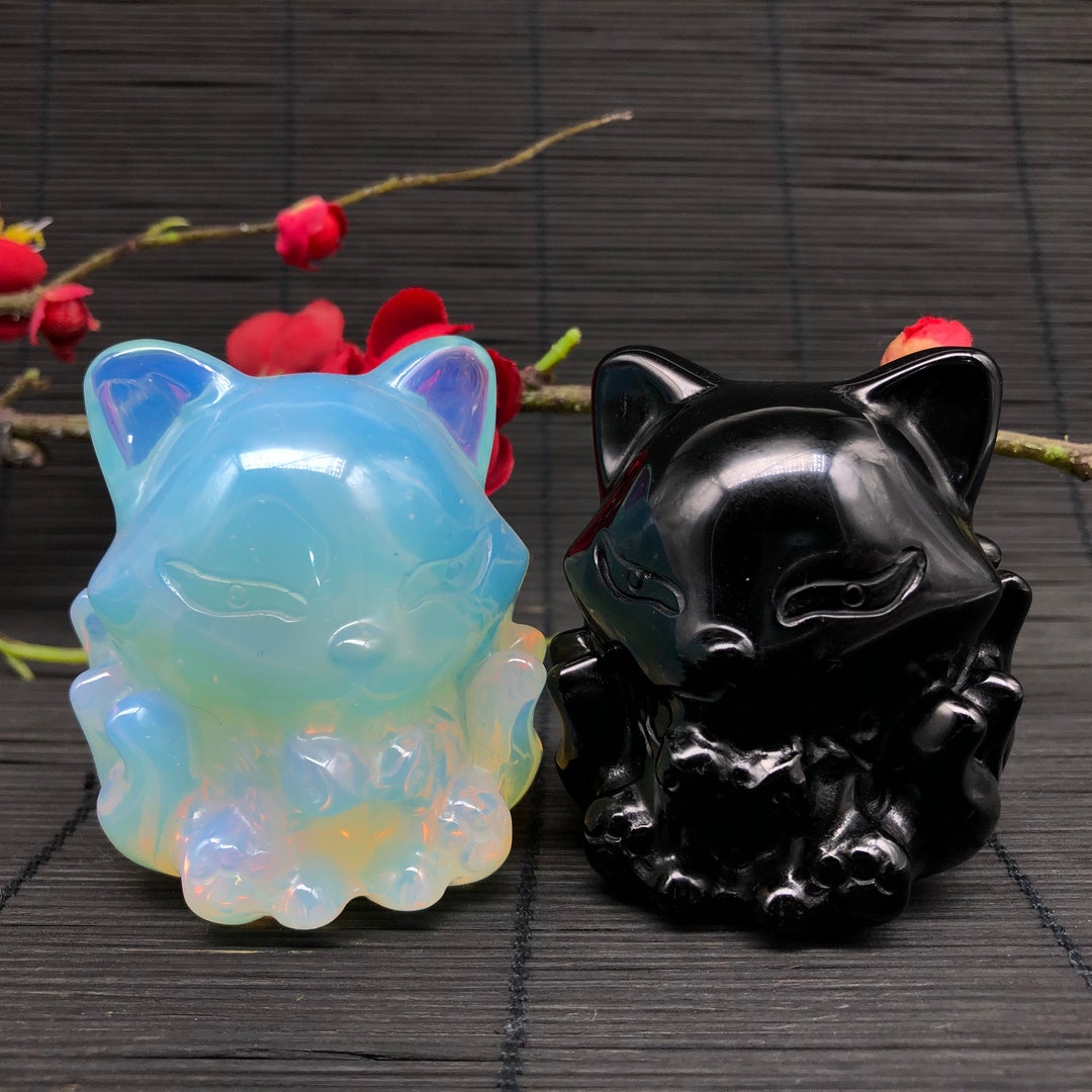 Obsidian Fox/opal Fox/carved Crystal Animal Cartoon/computer - Etsy
