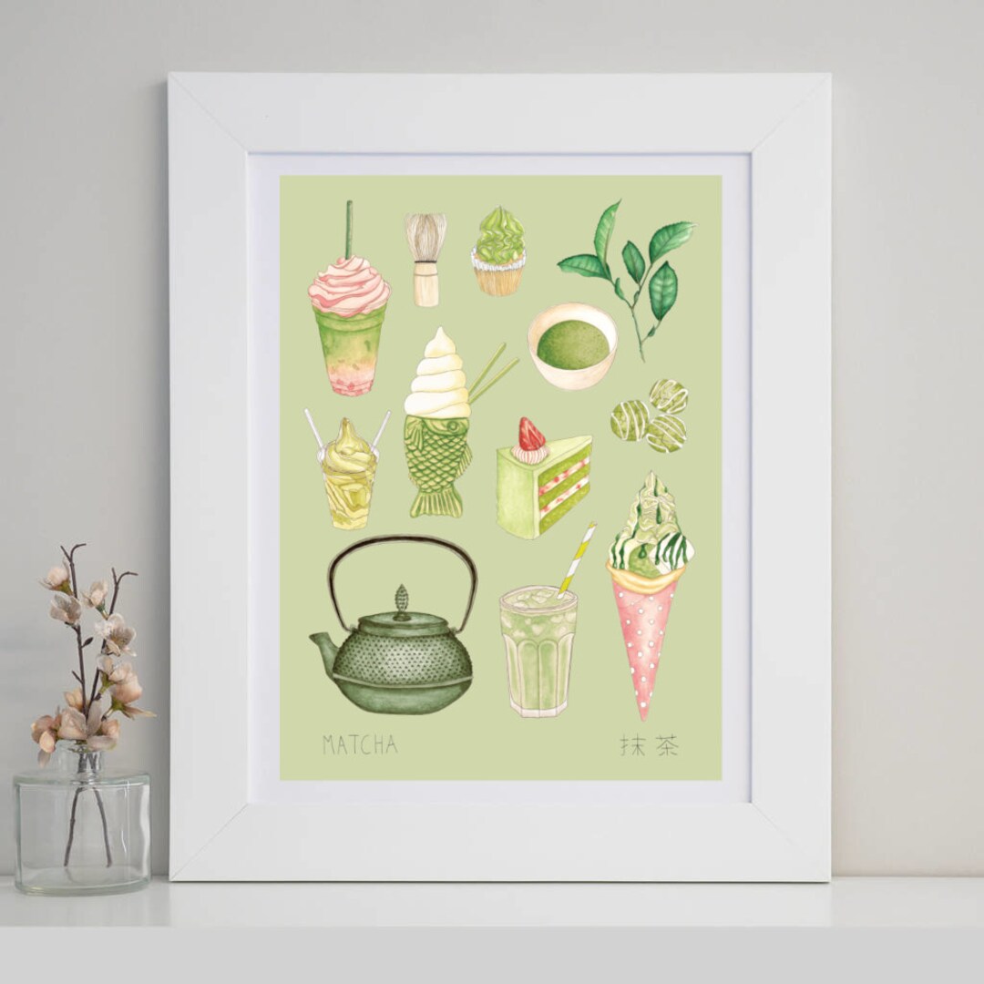 Green Matcha Poster Original Art Print - Illustration Japanese Food ...