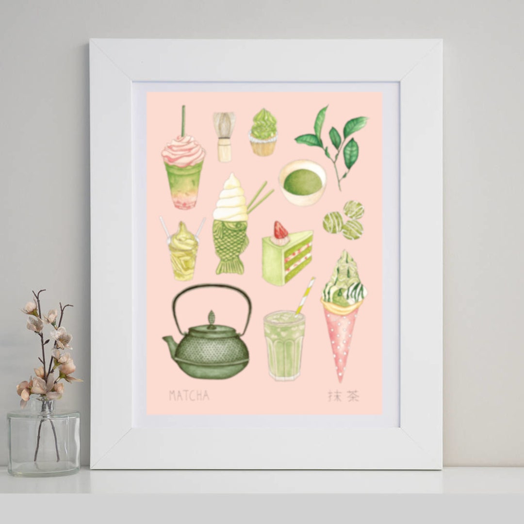 Pink Matcha Poster Original Art Print - Illustration Japanese Food ...