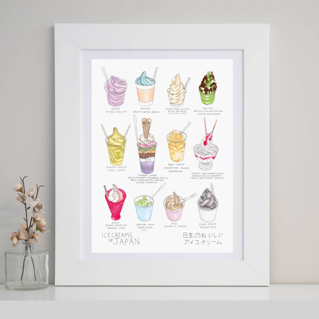 Ice Creams of Japan Poster Original Art Print Illustration Japanese ...