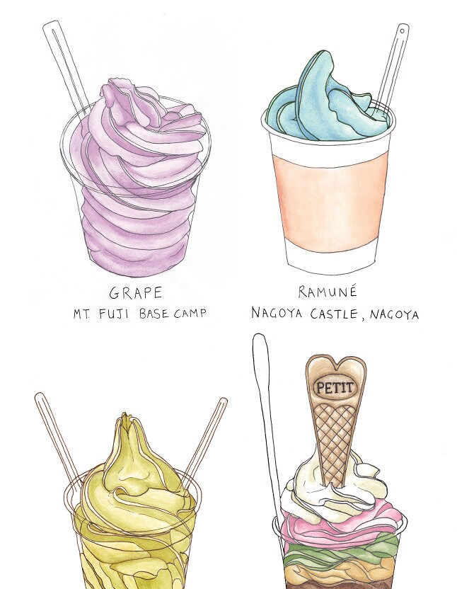 Ice Creams of Japan Poster Original Art Print Illustration Japanese ...