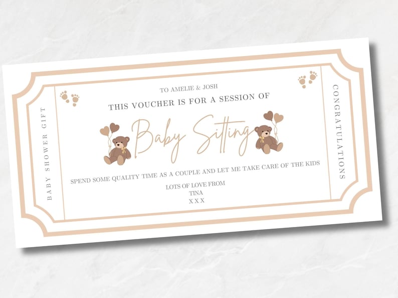 Editable Babysitting Gift Voucher | Baby Shower Gift Certificate (canva ...