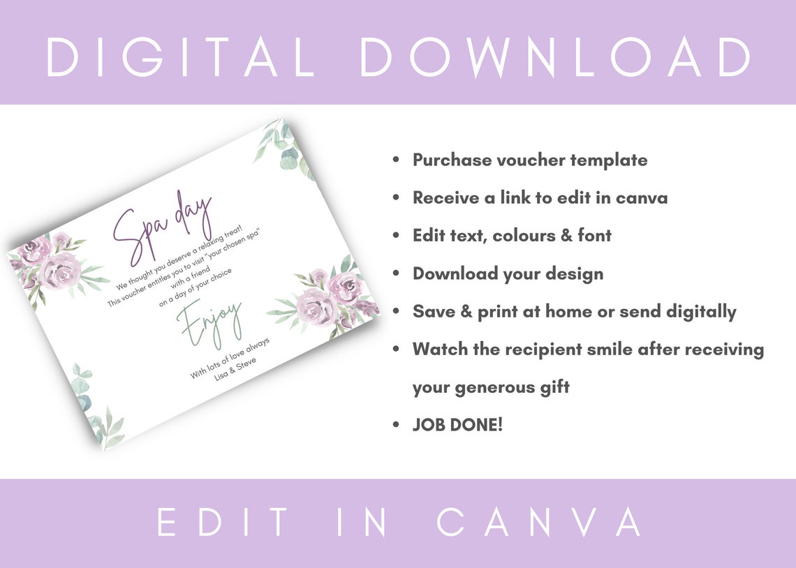 Personalized Spa Day, Gift Certificate, Gift Voucher, Template, Spa Day ...