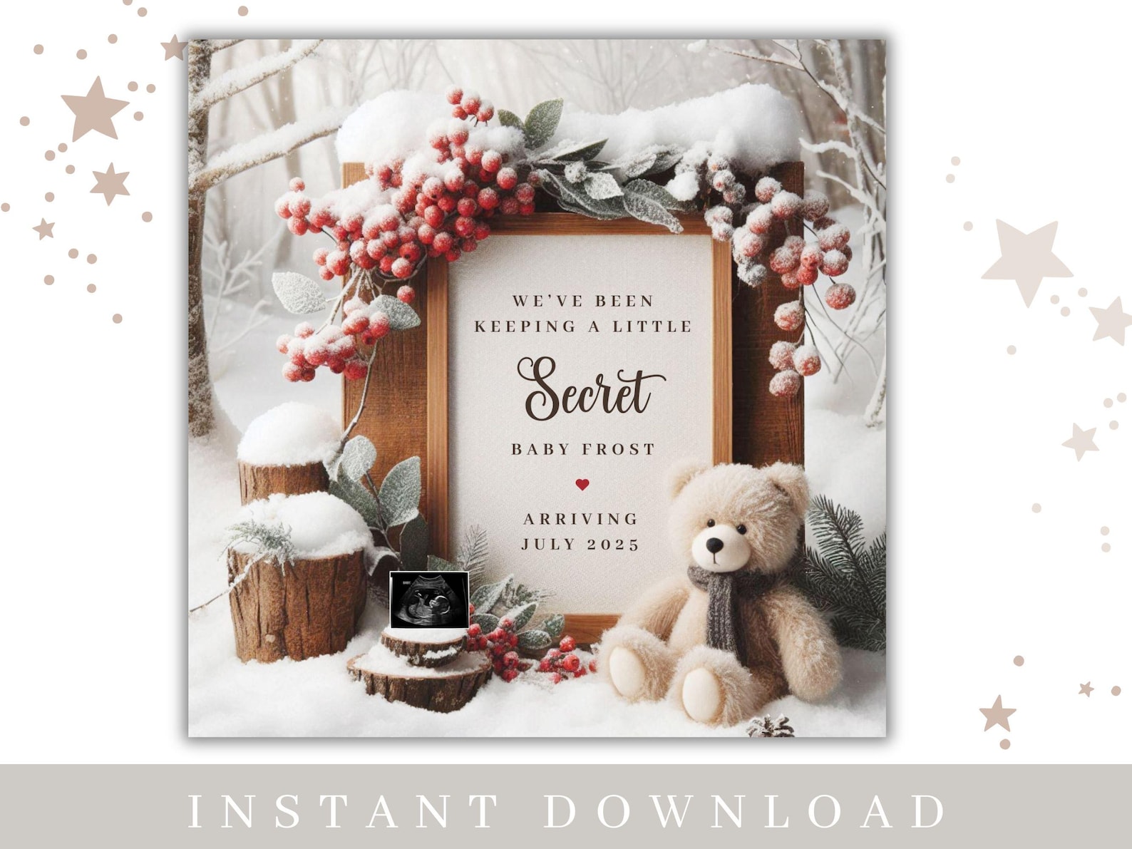 Winter Baby Announcement Digital Reveal for Social Media Festive Baby ...