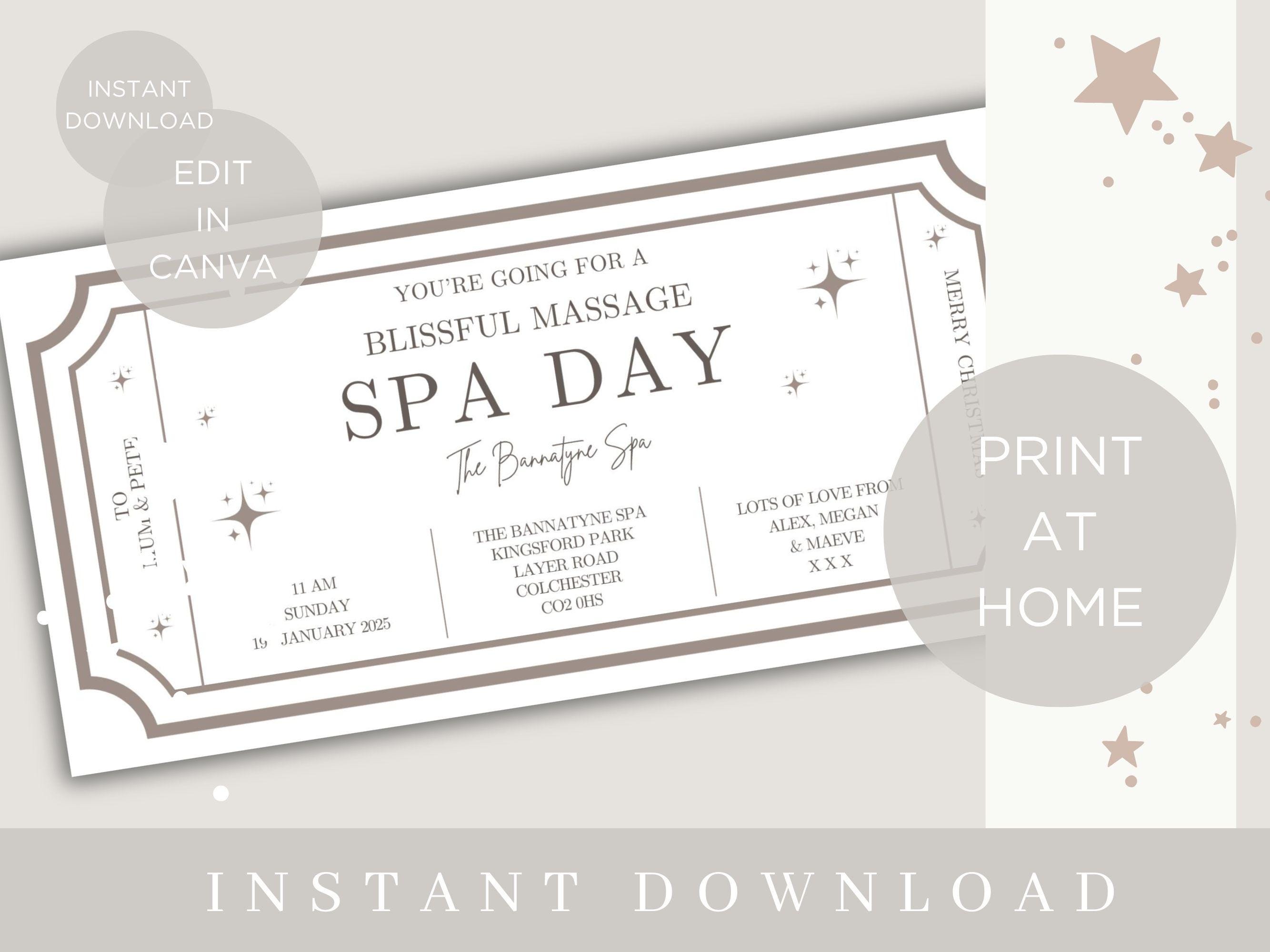 Spa Day Gift Voucher | Editable Canva Template | Instant Digital ...