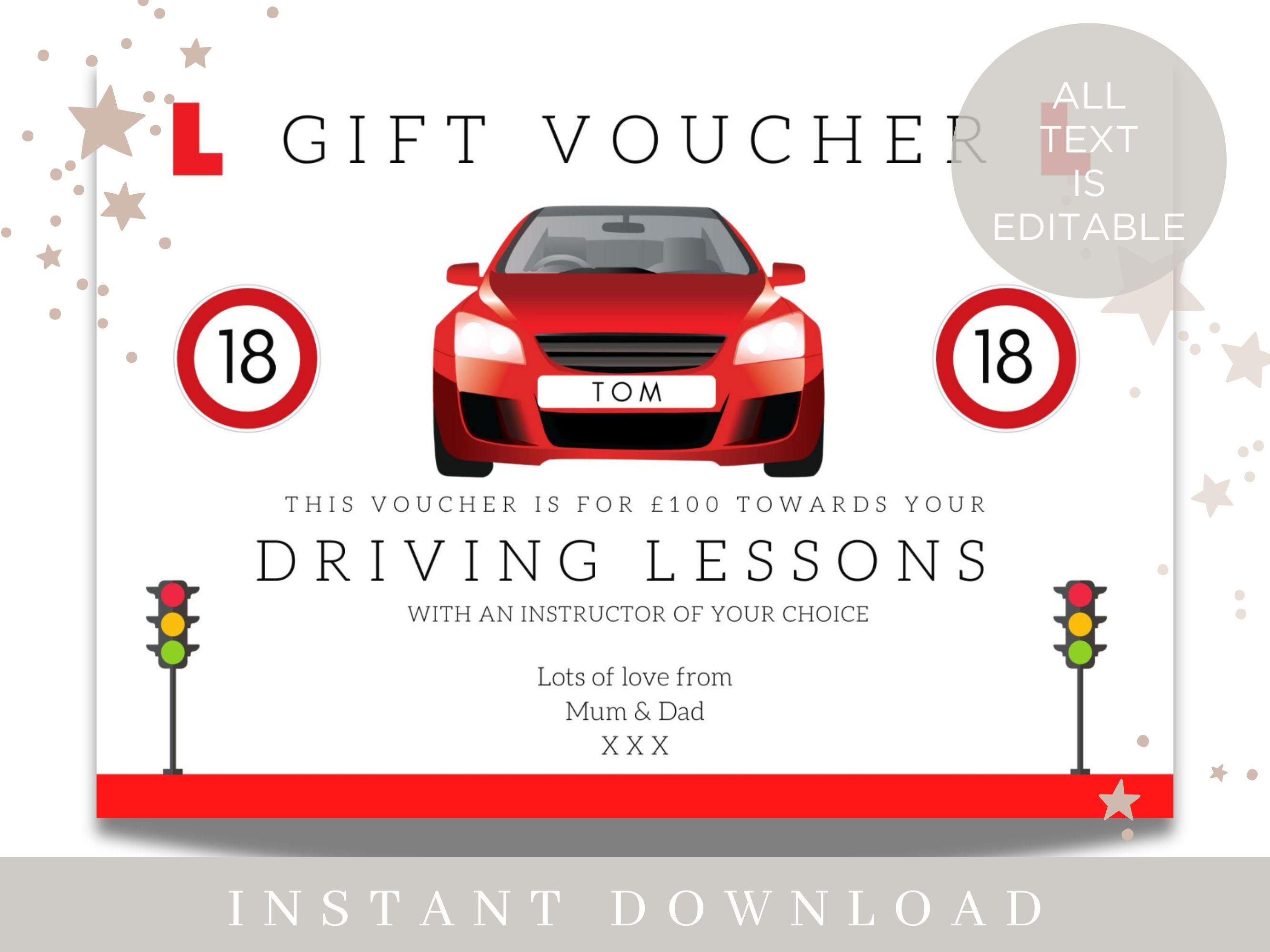 Editable Driving Lesson Gift Voucher | Printable Gift Certificate ...