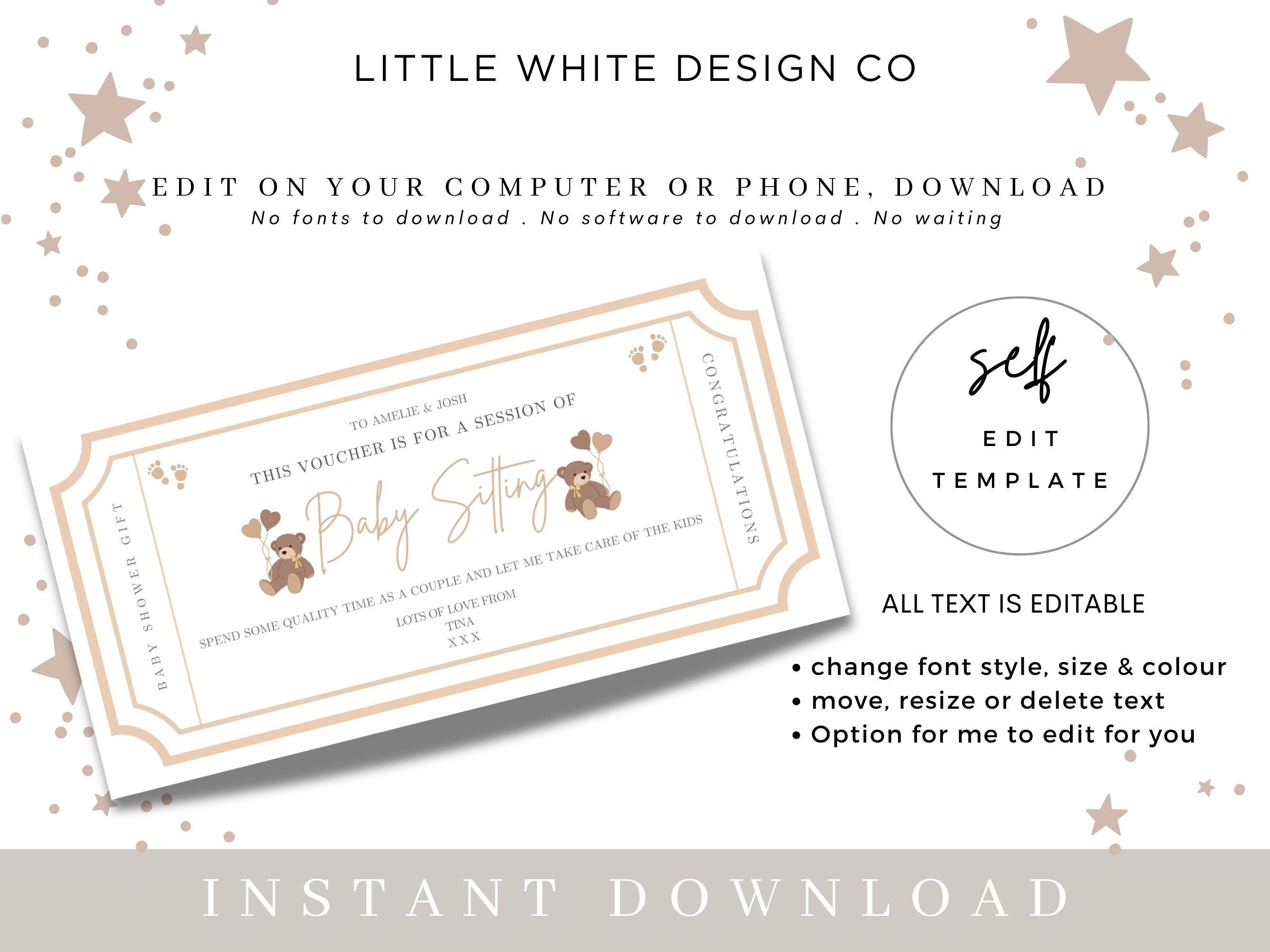 Editable Babysitting Gift Voucher | Baby Shower Gift Certificate (canva ...