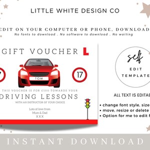 Editable Driving Lesson Gift Voucher | Printable Gift Certificate ...