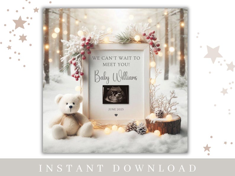 Winter Baby Announcement Digital Reveal for Social Media, Festive Baby ...