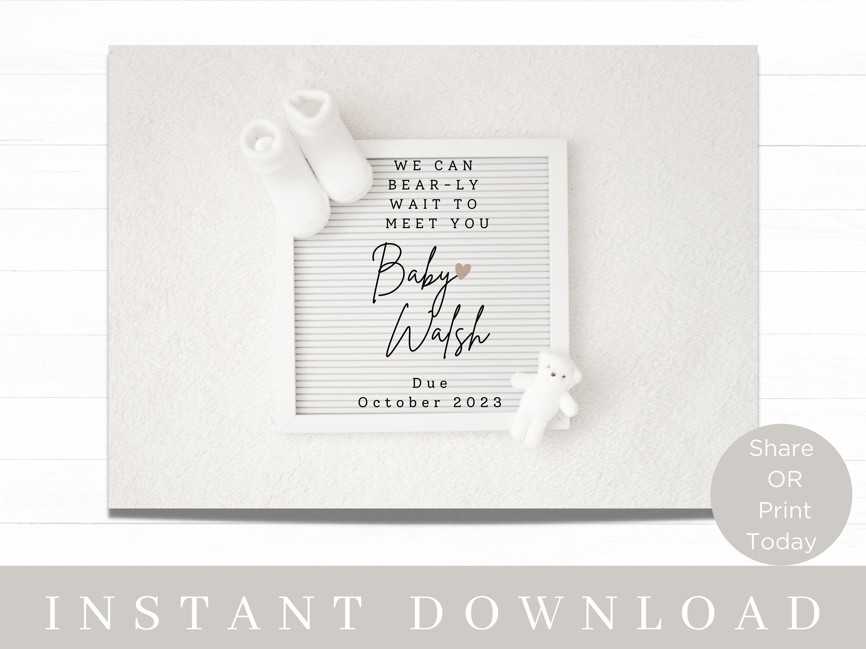 Neutral Pregnancy Announcement Digital ,minimalist , Gender Reveal ...