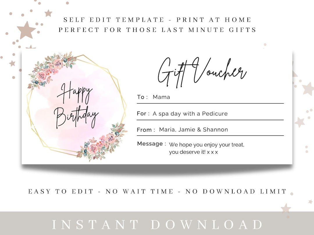 Birthday Gift /certificate Voucher | Editable Canva Template | Instant ...