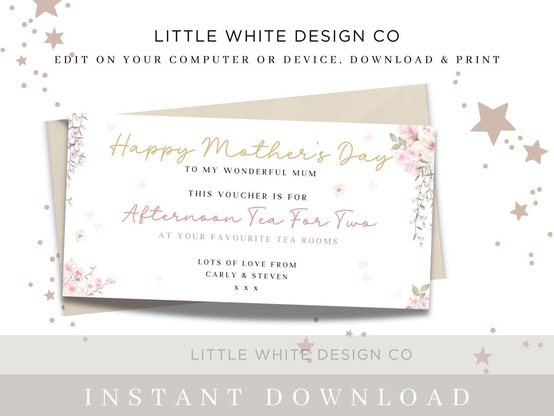 Mother’s Day Digital Gift Voucher – Editable & Personalised - Digital ...