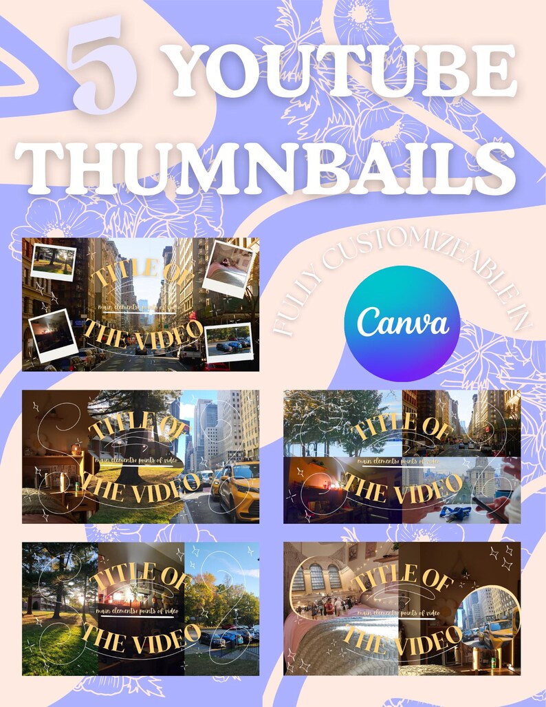 Youtube Thumbnail Templates, One Text Style With 5 Layouts, Canva ...