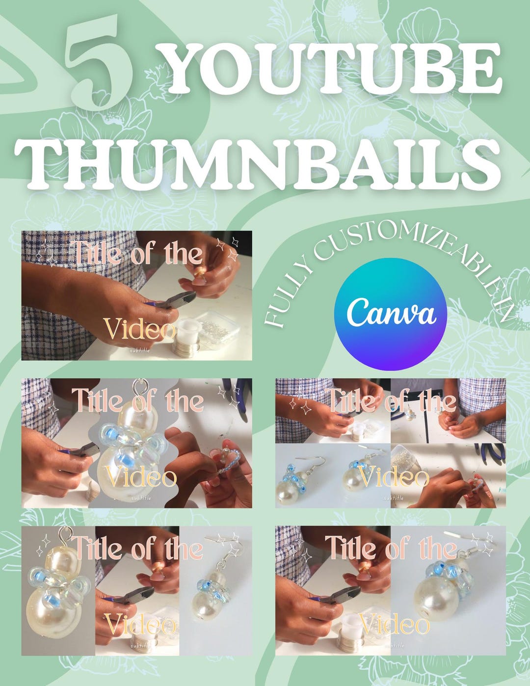 Youtube Thumbnail Templates, One Text Style With 5 Layouts, Creative ...