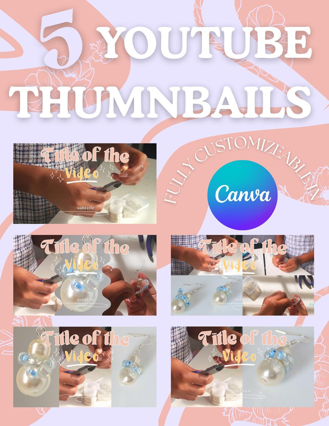 Youtube Thumbnail Templates, One Text Style With 5 Layouts, Creative ...