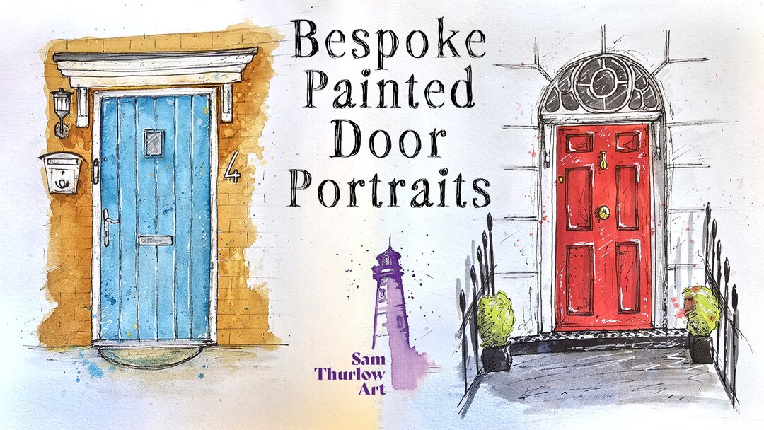 Custom Door Portrait Bespoke Ink & Wash Painting Hand Painted Drawing ...