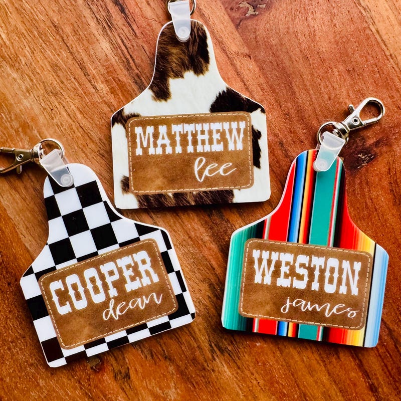 Cow Tag Keychain - Etsy