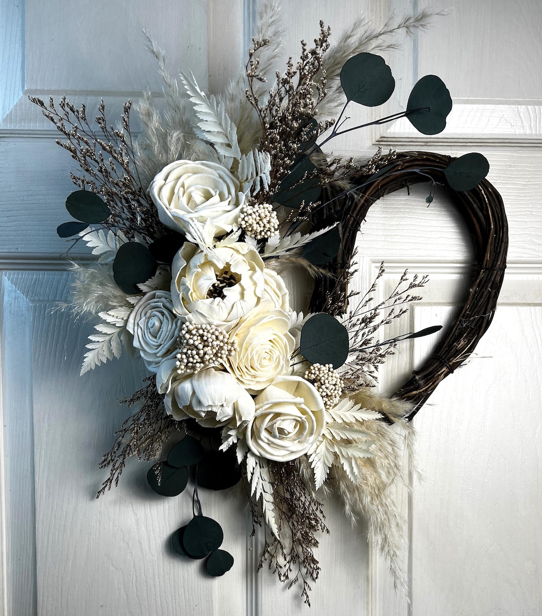 Shabby Chic, Victorian Grapevine Twig Heart Wreath Boho Dried Flower ...