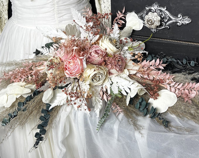 Boho Dried Flower Spray, Eucalyptus and Dried Flower Swag, Wall Flowers ...