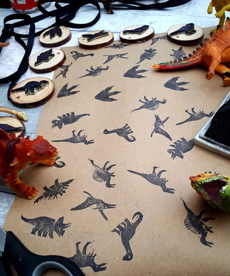 Dinosaur Ink Stamps DIY Eco Recyclable Wrapping Paper - Etsy UK