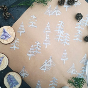 Christmas Tree Ink Stamp, Fir Tree Printing Block, Hand Carved, DIY ...