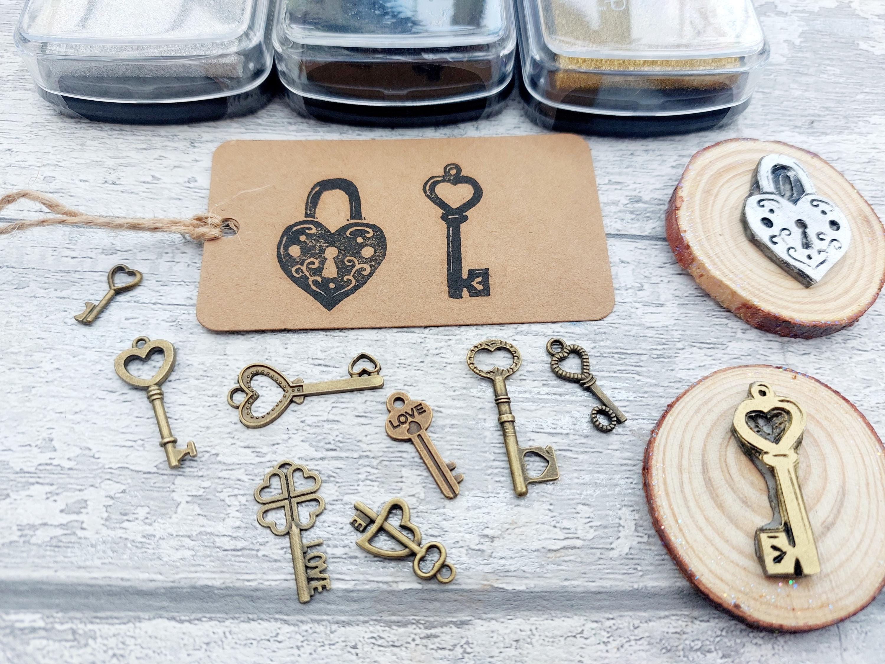 Key Ink Stamps, Lock and Key Stamper Set, Skeleton Key Printing Block ...