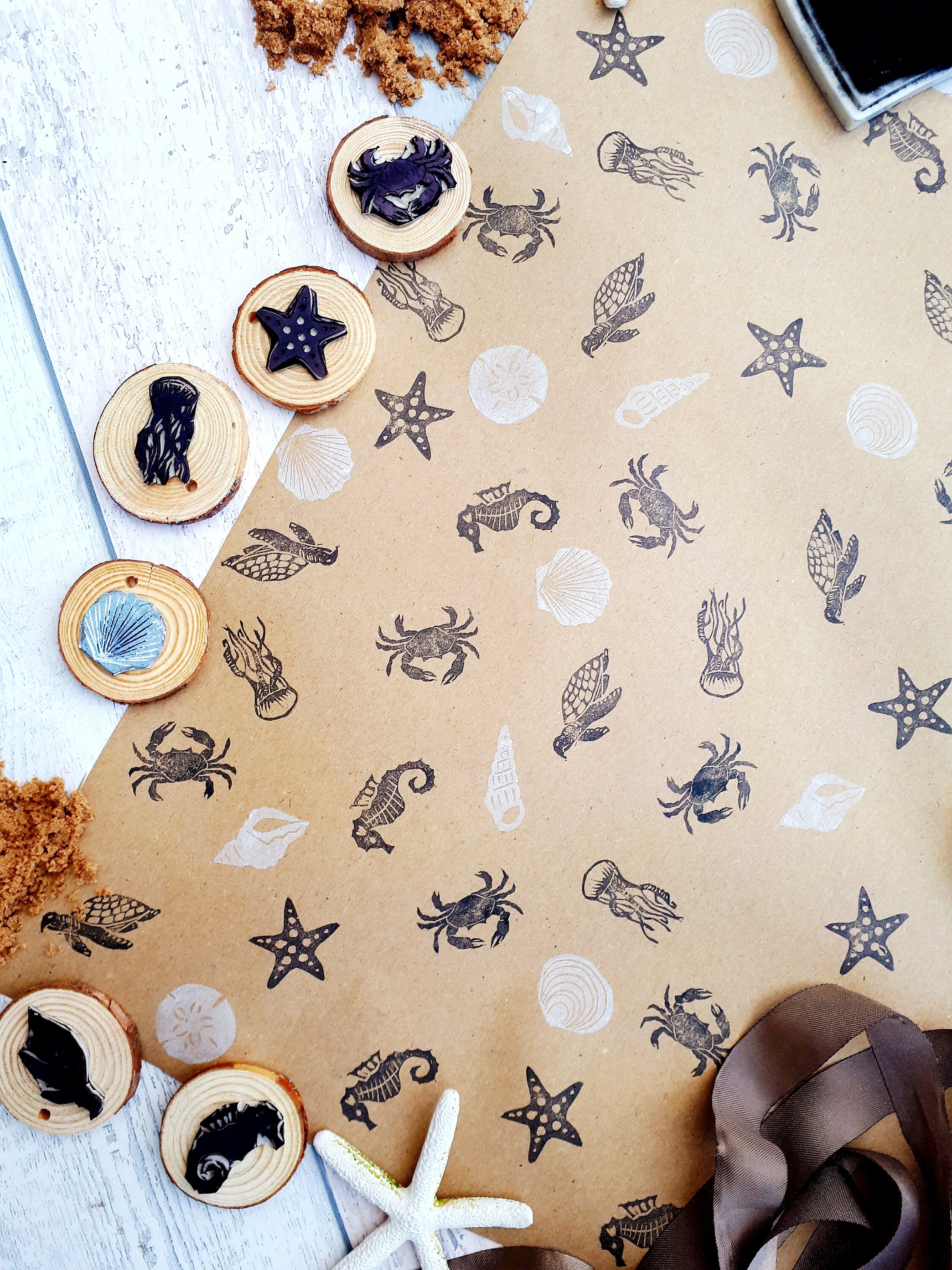 Sea Creatures Ink Stamps Star Fish Crab Turtle Jellyfish | Etsy UK