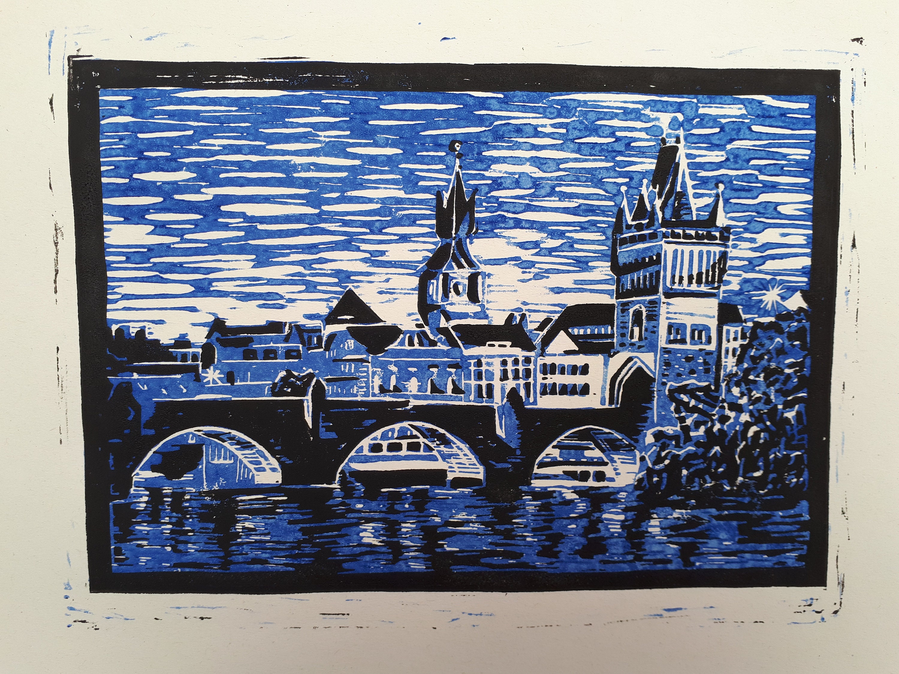 Prague I, Linocut Print, Original Artwork, European City Scenes, Czech ...