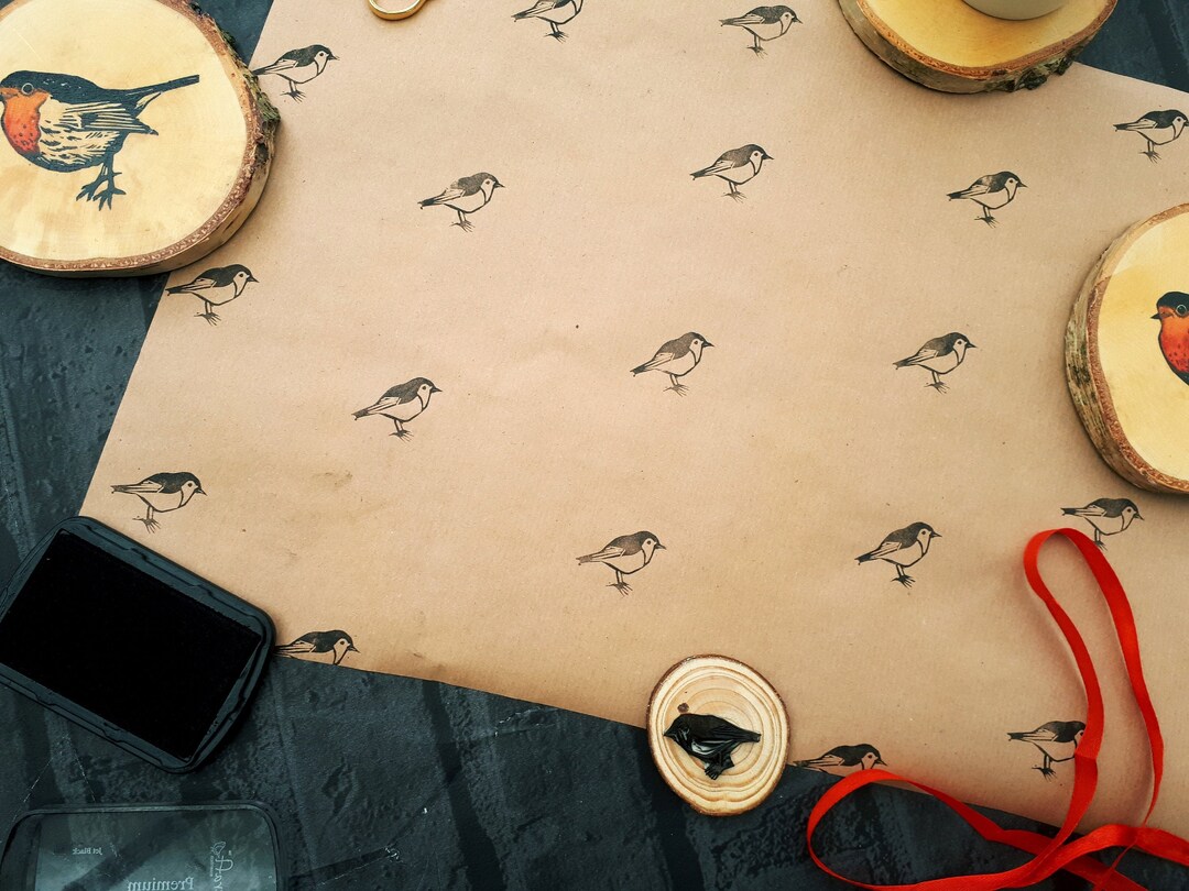 Robin Ink Stamp, Unique Christmas Printing Block, Hand Carved Rubber ...