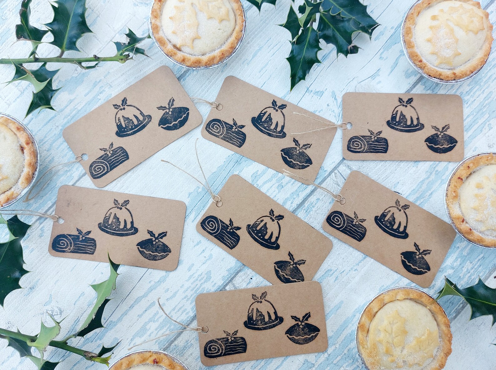 Christmas Desserts Ink Stamps, Christmas Pudding Printing Block, Hand ...