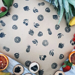 Hand Carved Fruit Ink Stamps, DIY Eco Recyclable Wrapping Paper, Berry ...