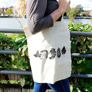 Linoprint Cotton Tote Bag, Forest Theme Natural Canvas Bag, Seeds and ...