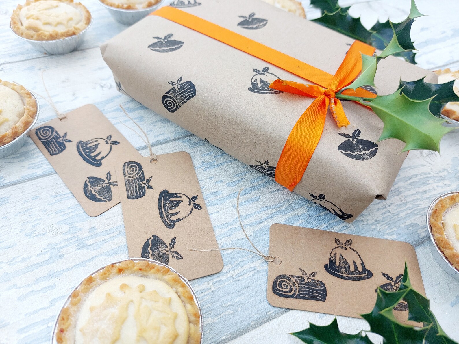 Christmas Desserts Ink Stamps, Christmas Pudding Printing Block, Hand ...