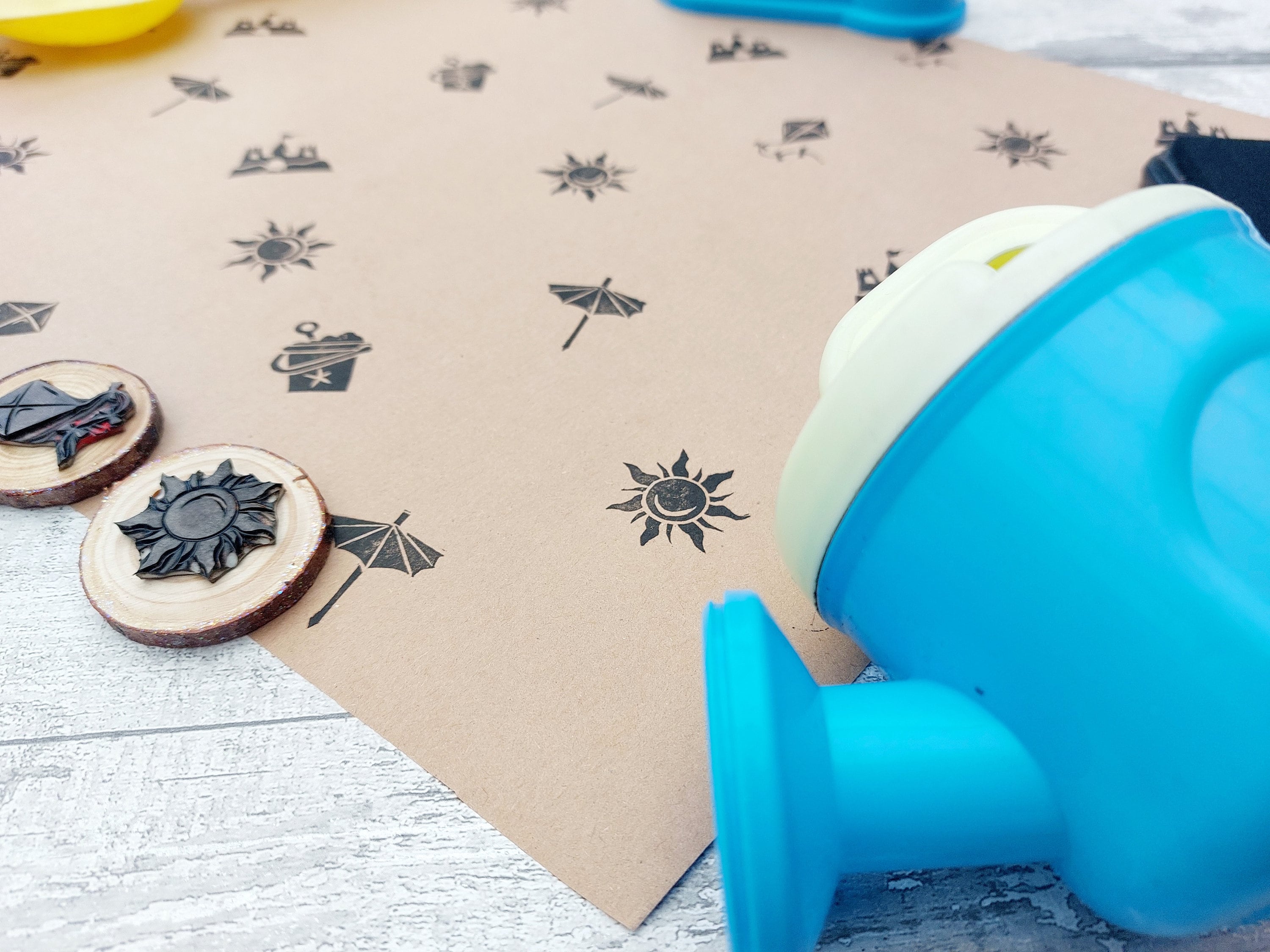 Hand Carved Seaside Ink Stamp Set, Sand Castle, Bucket, Sunshine ,kite ...