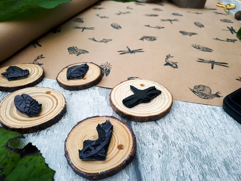 Pond Life Ink Stamps, Dragonfly, Frog, Snail, Lily Pad, Koi Carp, Duck ...