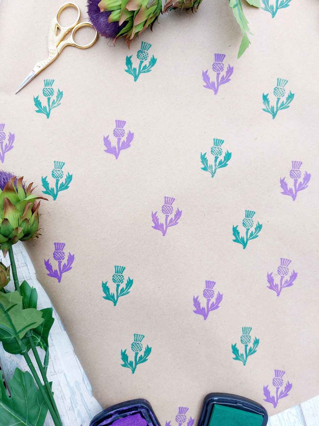 Hand Carved Thistle Ink Stamp, Unique Christmas Printing Block ...